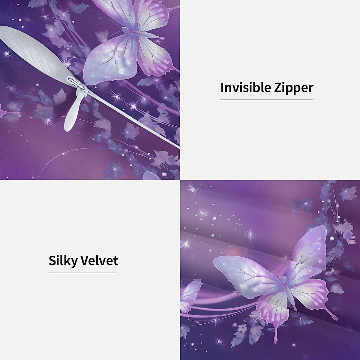 Ouqiuwa Purple Butterfly Throw Pillow Covers Set of 2 16"x16" Square Decorative Sparkle Star Pillowcase Cushion Cover for Bedroom Living Room Car