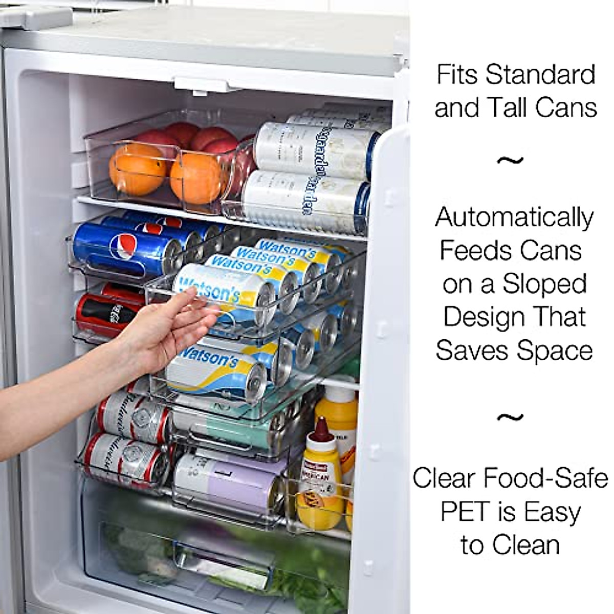 OnDisplay FIFO Refrigerator Soda/Beer Can Organizer - Stores 12 Cans in Fridge w/Auto Feed