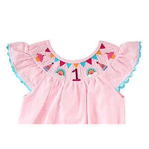 Mud Pie Baby Girls Smocked Birthday Bubble, 12-18 Months, Pink, 12-18 Months US
