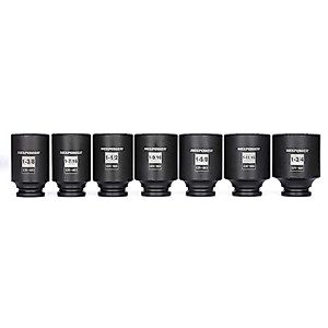 MIXPOWER 1/2-Inch Drive Deep Impact Socket Set, Inch, Cr-Mo, 6-Point, 1-3/8-Inch - 1-3/4-Inch, 7-Piece 1/2" Dr. Deep Spindle Axle Nut Impact Socket Set