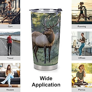 FHENMSA Reusable Plastic Water Cups with Lids,Fall Moose Deer Print Anti-overflow Cup,sports Travel Coffee Cup
