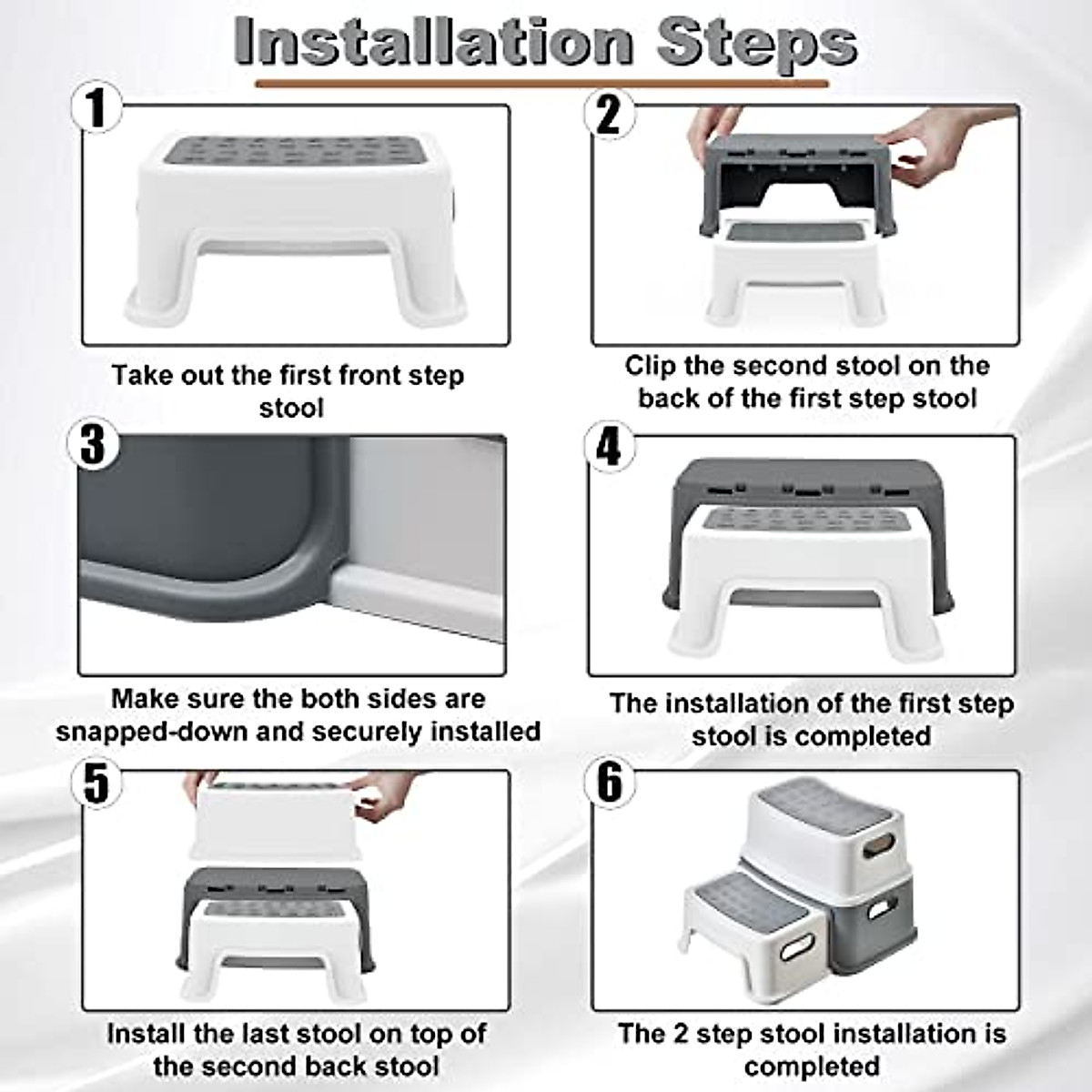 Step Stools for Kids, Toddler Step Stool for Bathroom Sink, 2 Step Stool for Toddlers, 11.8(L) X14.76(W) X9.87(H) Slip Resistant Grey 1 Pack
