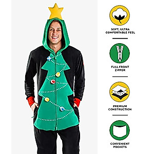 Tipsy Elves Men's Christmas Game Cozy Jumpsuit - Cozy Christmas Tree Onesie w/Velcro Balls : XL