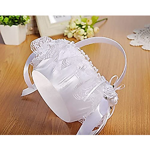 2 PCS Wedding Flower Baskets for Girls,Creative Hand-held Lace Romantic White Flower Baskets for for Flower Bride/Kids Hand Held Wedding Ceremony Party Accessories