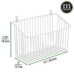 mDesign Small Metal Wire Wall Mounted Storage Organizer Basket Bin for Hanging in Kitchen, Garage, Entryway, Mudroom, Bedroom, Bathroom, Laundry Room - Unity Collection - 2 Pack - White