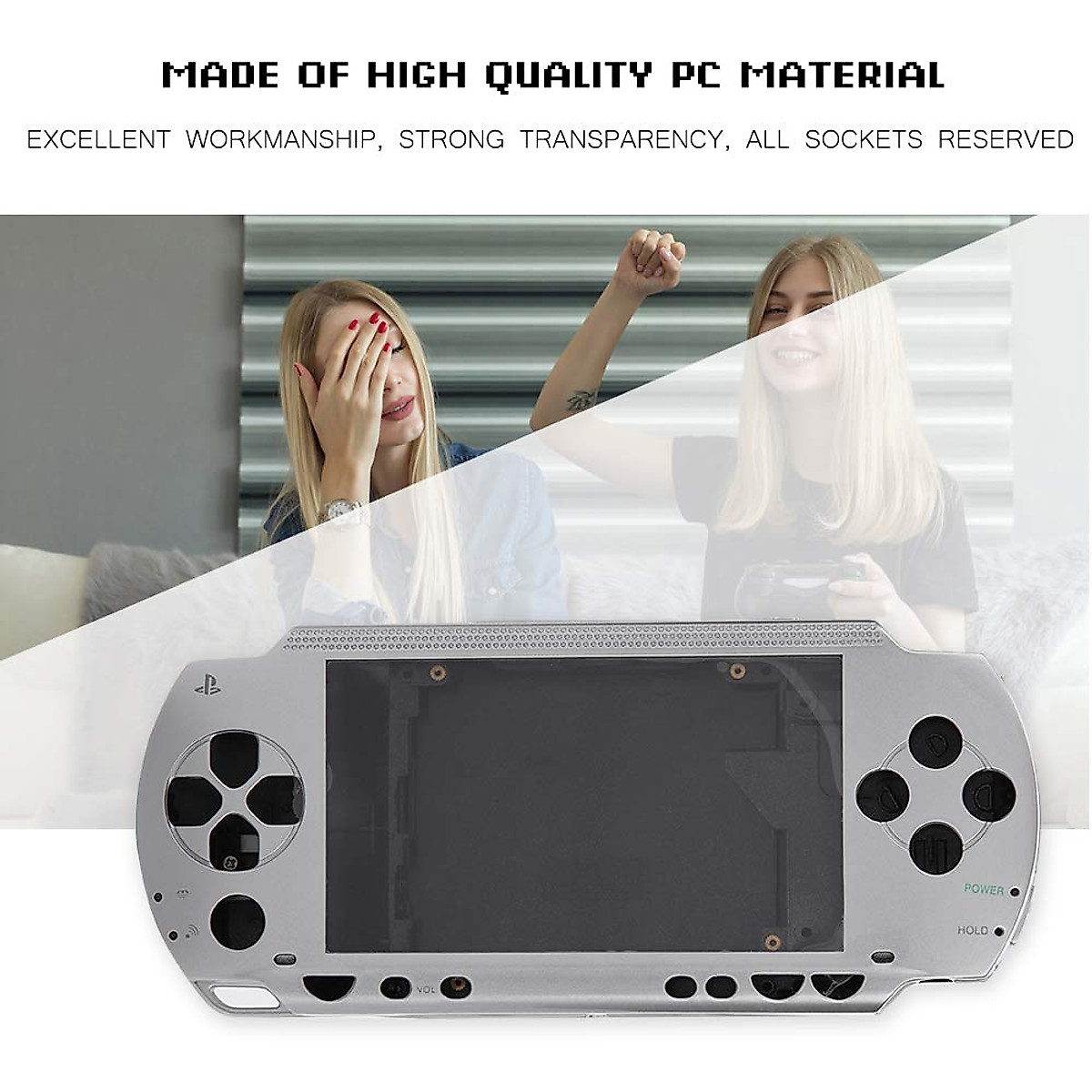 ASHATA Full Housing Repair Mod Case + Buttons Replacement Compatible for Sony PSP 1000 Console(Silver)