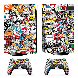 HK Studio Sticker Bomb Decal Sticker Skin Specific Cover for PS5 Disc Edition - Waterproof, No Bubble, Including 2 Controller Skins and Console Skin