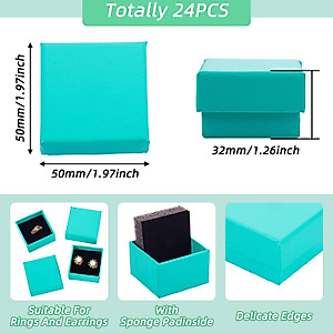 Craftdady 24pcs Jewelry Gift Boxes 5x5x3.2cm Medium Turquoise Coated Paper Jewelry Boxes Square for Christmas Valentine's Day Weddings Earrings Necklaces Bracelets