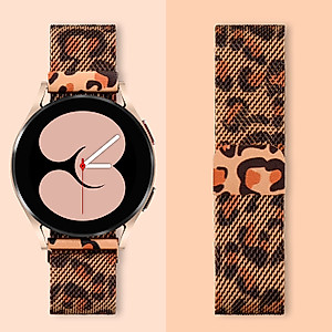 Wanme for Samsung Galaxy Watch 4 Band 40mm 44mm, Galaxy Watch 4 Classic Bands 42mm 46mm Women Men, 20mm Stainless Steel Metal Replacement Bracelet Strap for Samsung Watch 4 Bands (Leopard)