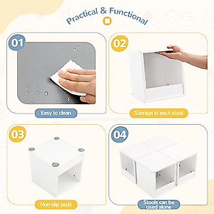 Curipeer Toddler Table and Chair Set with 4 Storage Stools, Flower Shaped Nesting Design Table with Built-in Pen Holder, Kids Table for Activity/Play/Art/Read/Craft, Grey & White