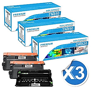 TN-850 Toner Cartridge & DR820 Drum Unit Compatible TN850 DR820 Replacement for Brother DR820 TN-850 for Brother DCP-L5500DN L5600DN L5650DN MFC-L6700DW L6750DW Printer Toner.(2 Toner, 1 Drum 3 Pack)