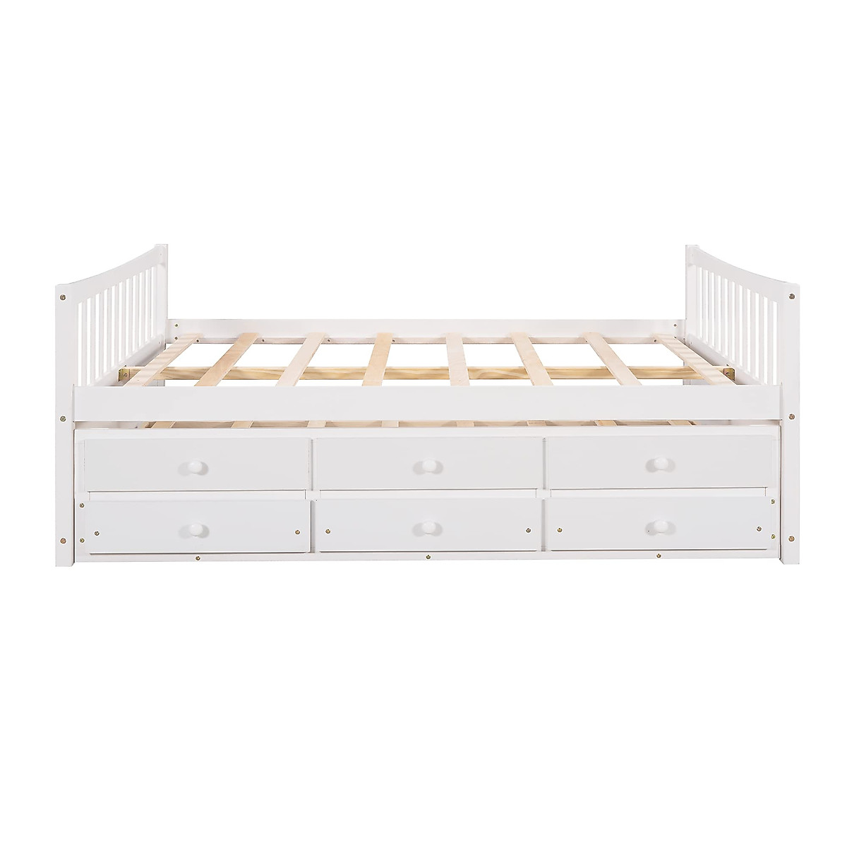 Harper & Bright Designs Full Size Daybed with Twin Size Trundle and 3 Storage Drawers, Wood Full Captain’s Bed with Trundle Bed, Full Platform Bed Great for Kids Guests Sleepovers (White)
