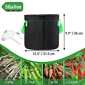 venrey 6-Pack 5 Gallon Plant Grow Bags, Premium Aeration Nonwoven Cloth Fabric Grow Bags with Sturdy Handle and Shrink String, Flowers/Vegetable Pots Container for Nursery Garden Planting