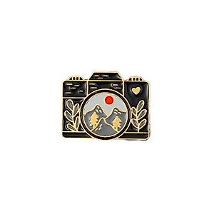 Camera Enamel Pin Mountains Artistic