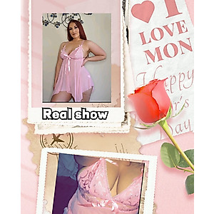 Avidlove Lingerie for Women V Neck Sleepwear Mesh Negligee Sexy Babydoll Dress(Pink,XXL)