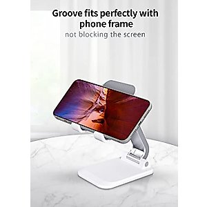 Ｓｍｈａｗｋ Cell Phone Stand, Angle Height Adjustable Cell Phone Holder with Silicon Pad for Desk Fully Forldable Mobile Phone Holder Compatible with All Mobile Phones, (White)