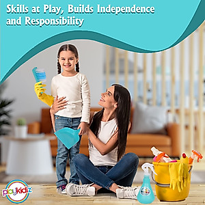 Playkidiz Kids Cleaning Set for Toddlers, Toy Broom & Mop Cleaning Accessory Set, Pretend Play Toys for Boys & Girls Ages 3+
