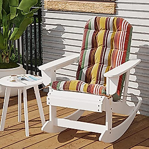 Sundale Outdoor Adirondack Rocking Chair with Cushion, HDPE Patio Plastic All Weather Adirondack Rocker, Water Resistant for Outside, Garden, Pool, Yard, White