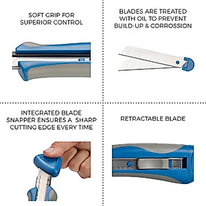 ECR4Kids Cutting Edge Ultra-Grip Retractable Utility Knife - Heavy Duty Box Cutter, Blue