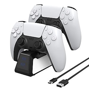 KIWIHOME PS5 Controller Charger Fast Charging Station, Charging Dock Stand for PS5 Playstation 5 Controller Accessories with LED Indicators and USB C Charging Cable (White)