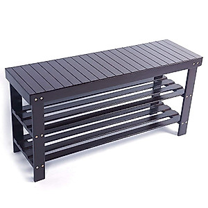 SoSo-BanTian1989 Bamboo Free Standing Shoe Rack, Bathtub Side Table Shoes Organizer Shelf for Entryway Hallway Corridor Living Room (Dark Coffee)