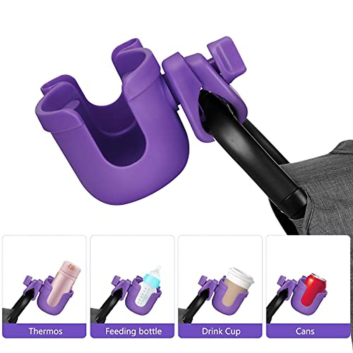 Suranew Adjustable Stroller Cup Holder with Phone Holder for Baby Stroller for Family Members, Walker Purple