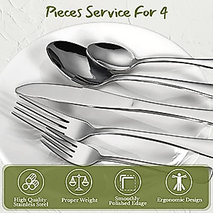 20-Piece Silverware Set, Modern Flatware Utensil Cutlery Set for 4, Food Grade Stainless Steel Tableware Includes Knife Spoons and Forks Set, Mirror Polished, Dishwasher Safe