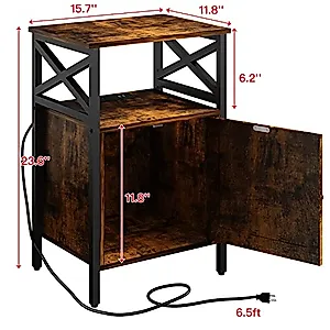 LDTTCUK Side Table with Charging Station, End Table with Power Outlet & USB Ports, Nightstand with 2 Tiers Storage Space and Storage Cabinet, Sofa Side Tables for Bedroom, Living Room,Office,Brown