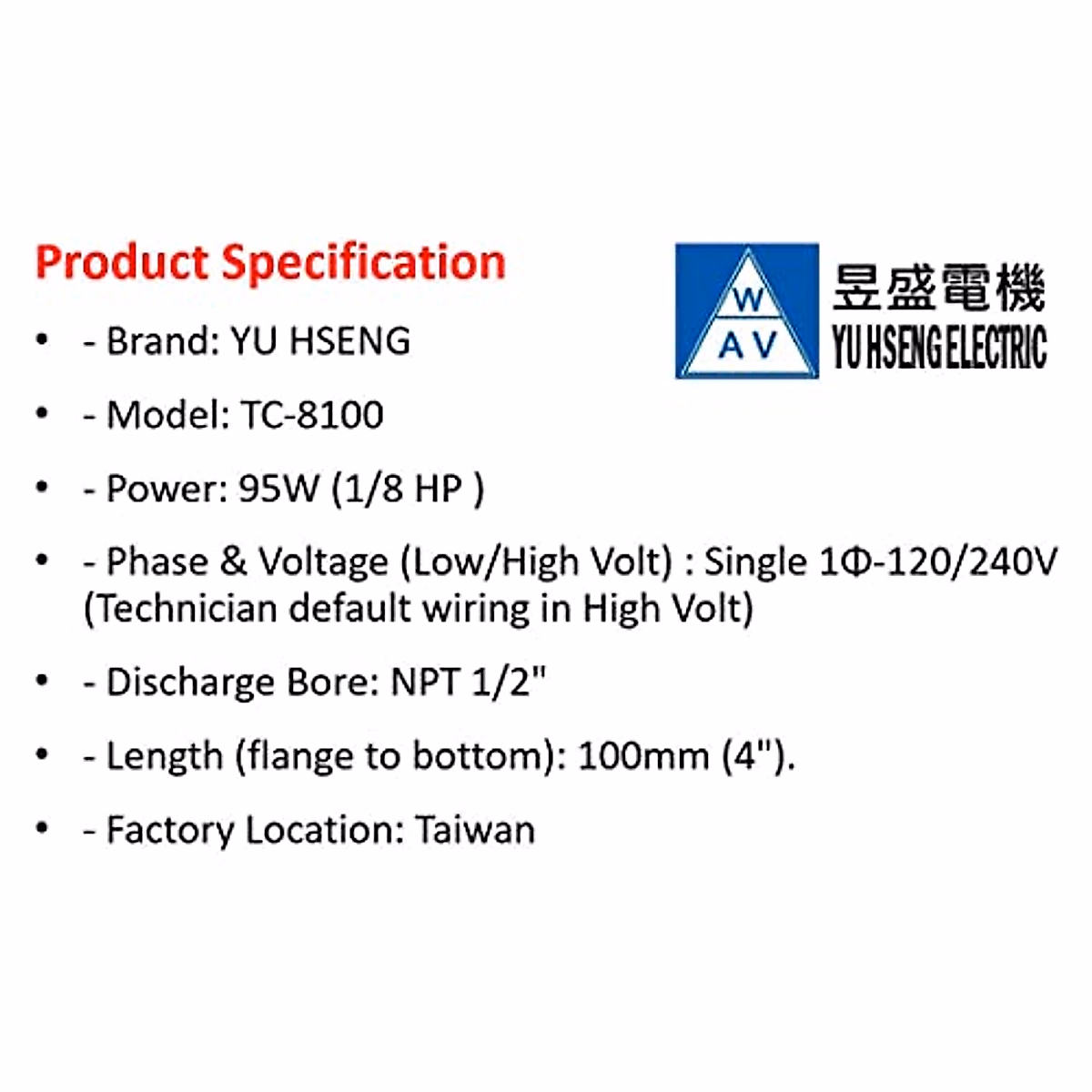 1/8 HP Lathe BandSaw Machinery Circulation Coolant Pump, Immersion Length 100mm(4"), NPT 1/2" thread, Single 1 Phase 120/240V