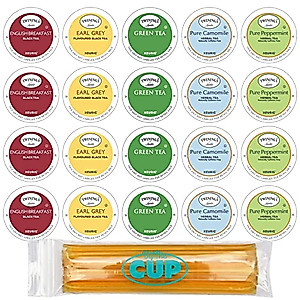 Twinings Tea Sampler (20 Count) Keurig K Cups Assortment with 10 By The Cup Honey Sticks