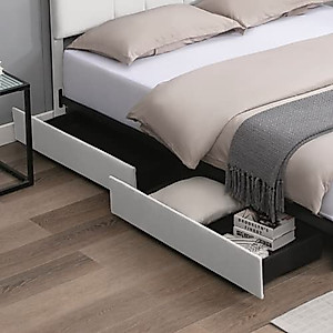 ZAFLY Platform California King Size Bed Frame with Adjustable Headboard,Upholstered Cal King Bed Frame with 4 Storage Drawers,Wooden Slats Support,No Box Spring Needed,Easy Assembly (Beige), 21052-CK