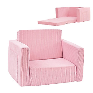 Kids Folding Sofa Chair Couch Foam Filled Lounge Toddler Chair Couch Cuddly Corduroy Comfy Bean Bag Chair Couch for Boys and Girls Pink 1-4T