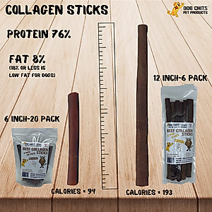 Dog Chits Beef Collagen Sticks for Dogs and Puppies | 12 Inch | Naturally Loaded w/Collagen | Amazing for Joints and Skin | Odor Free | All Natural | Long Lasting Chew | Grass Fed Beef | 6 Pack