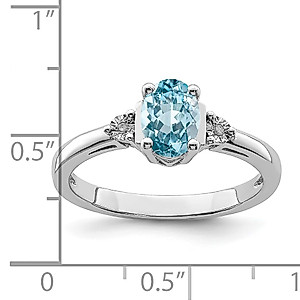 Solid 925 Sterling Silver Diamond & Light December Simulated Birthstone Blue Simulated Topaz Engagement Ring (.01 cttw.) (2mm)
