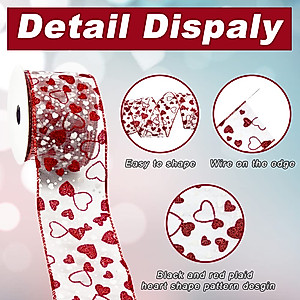 Valentine's Day Ribbons for Wreath Bows Wrapping Gifts, Organdy Heart Ribbons for Valentine's Day Wedding Decoration DIY Crafts, 2.48" X 10 Yards Wired Edge Burlap Ribbon