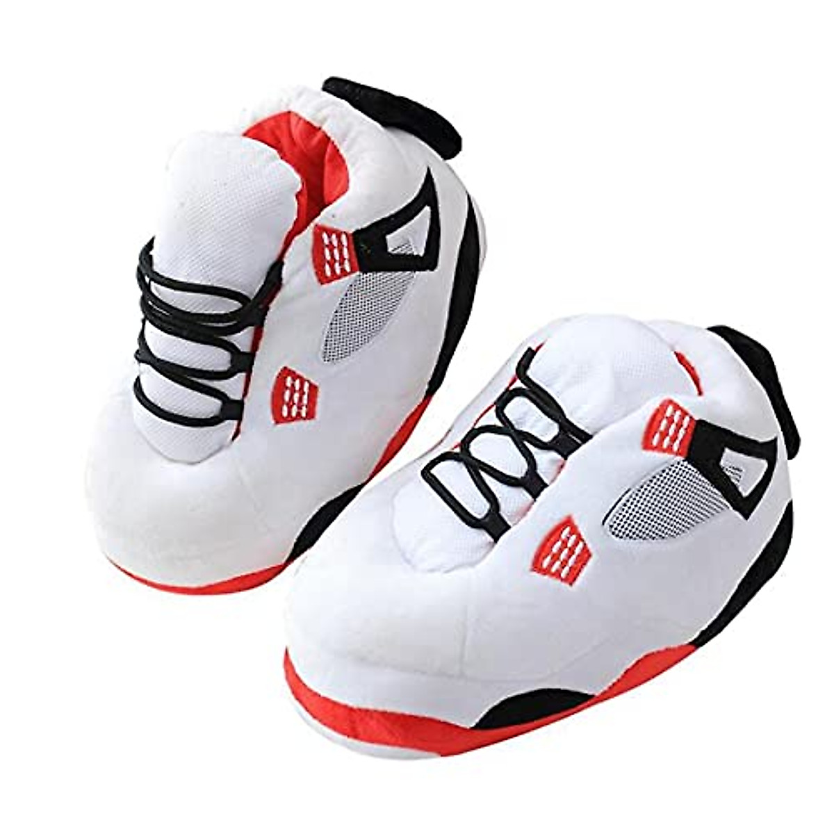 NDSLJSLQT Winter Cotton Shoes Indoor Warm Plush Shoes Men Woman Plush Slides Cute Sneaker Slippers Ladies Home Bread Shoes (White Red)