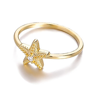 HUKQBUNX 18K Gold Ocean Small Animal Diamond Encrusted Zircon sea Star Five Pointed Star Lady Travel Ocean Navigation Love Precious Gold Wedding Engagement Ring