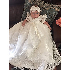 Newdeve Baby-Girls Lace Beads Infant Toddler White Christening Gowns Long (9-12 Months, Ivory)