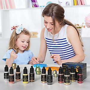 Metallic Alcohol Ink Set - 12 Metal Color Alcohol-Based Resin Inks, High Concentrated Extreme Shimmer with Gemstone Mixatives for Epoxy Resin Petri Yupo Tumbler Cups Fluid Art Painting (15ml/.5 fl oz)