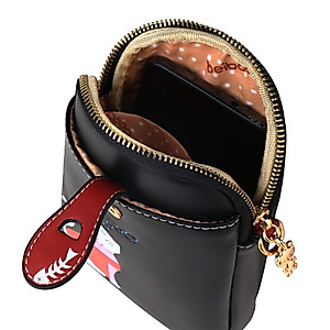 Small Crossbody Phone Bag for Women Leather Cute Cat Cellphone Purse Shoulder Bags PU Wallet (Black)