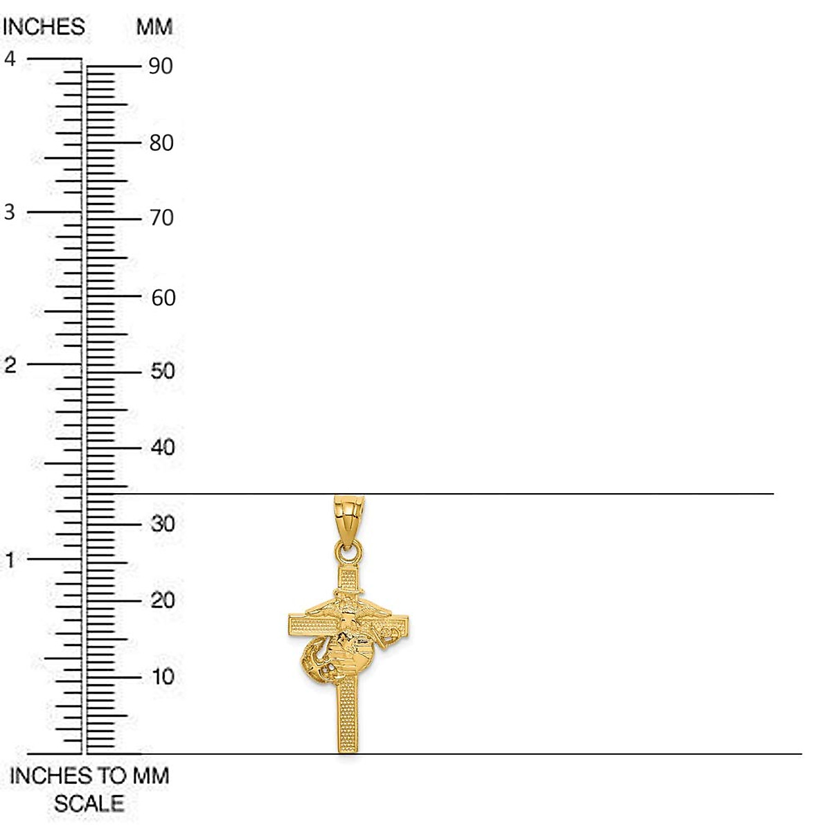Diamond2Deal 14K Yellow Gold Marine Corps Religious Crucifix Cross Pendant Fine Jewelry for Women (L- 30 mm W- 15 mm)