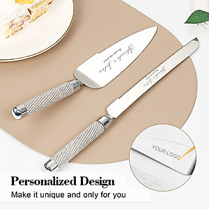 Wedding Cake Knife and Server Set, Personalized Cake Cutting Set, Engraved Elegant Cake Cutters With Sparkling Diamonds, Custom Pie Spatula and Cake Knife, Birthday Bridal Quinceañera Gift (Silver 3)