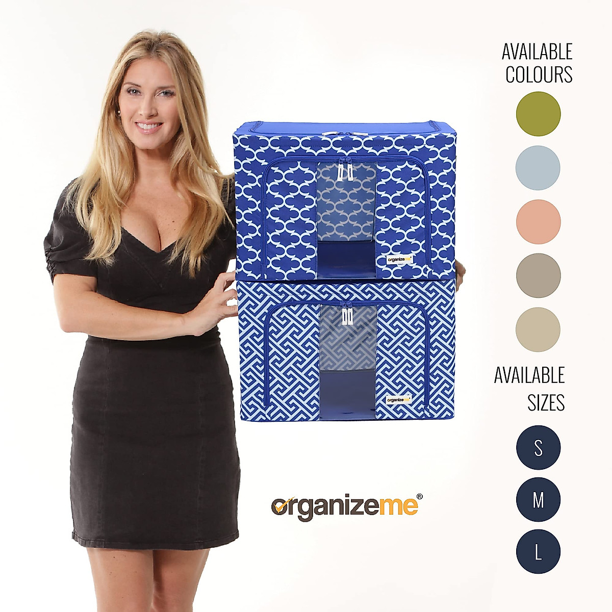 Foldable Clothes Storage Bag Organizer Pop Up Bins Strong Handle Quality Fabric for Collapsible Closet Boxes 4 Pack (Large) (Blue COBALT)