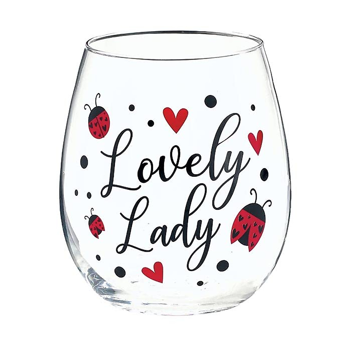 Ladybug Lovely Lady Stemless Wine glass with a Clear Gift Box 16oz