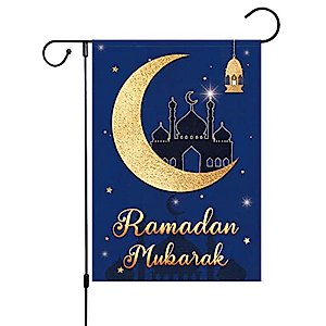 Louise Maelys Ramadan Eid Mubarak Garden Flag 12x18 Vertical Double Sided Welcome Ramadan Kareem Muslim Mosque Lantern Moon House Flags Banner Islamic Festival Celebration Yard Sign Ramadan Party Outdoor Decoration (ONLY FLAG)