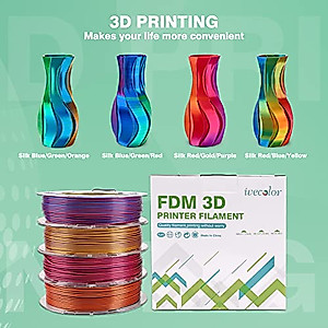 IWECOLOR 3D Printer Filament Triple Colors 4 * 0.44lbs/Spool Red/Blue/Green, Red/Gold/Purple, Red/Yellow/Blue, Orange/Blue/Green Tricolor 3D Printing Filament Sets