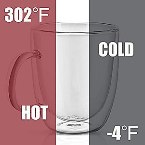 PunPun Large Glass Coffee Mug Set of 2, Clear Mugs Double Walled Coffee Mugs, Iced Coffee Cup, Glass Mugs for Hot Beverages,Premium Glasses Set, Each 500ml (17OZ./Set of 2)