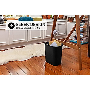 United Solutions 13 Quart / 3.25 Gallon Space-Efficient Trash Wastebasket, Fits Under Desk and Narrow Spaces in Commercial Office, Kitchen, Home Office, and Dorm, Easy to Clean, Black