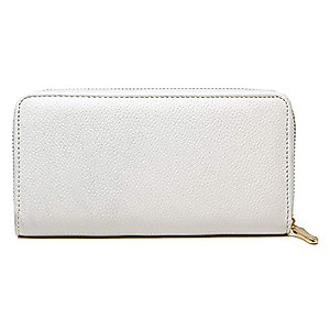 Me Plus Women Fashion Solid Color Faux Leather PU Long Wallet with Zipper Closure Card Slots Zippered Coin Pouch (White)