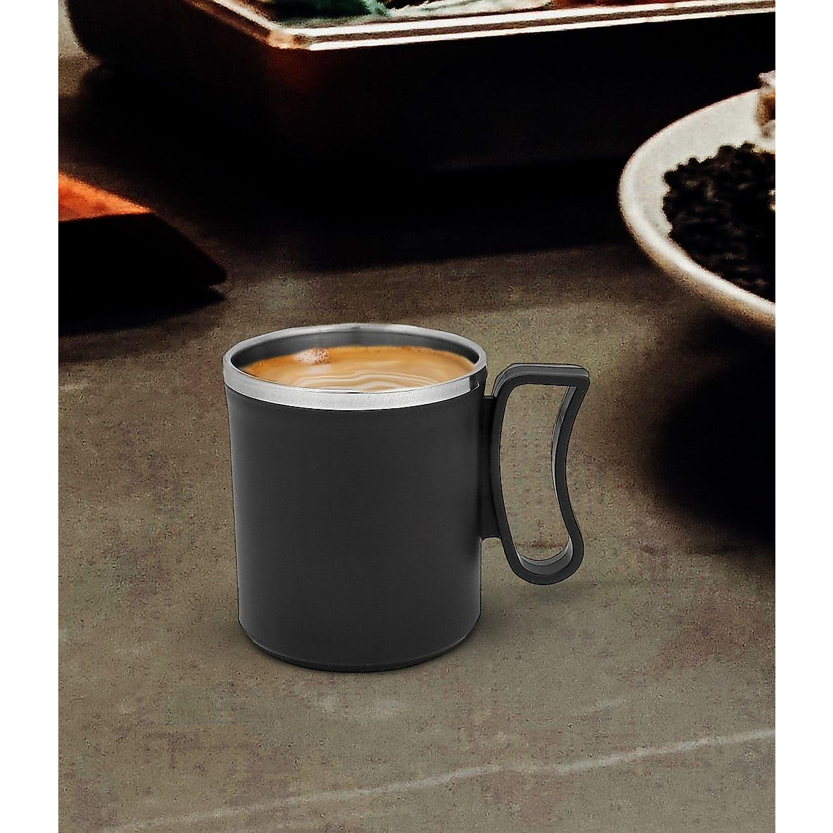 Dynore Stainless Steel Insulated 1 Pc Double Walled Plastic Covered Travel Tea/Coffee Mug with Lid- Black